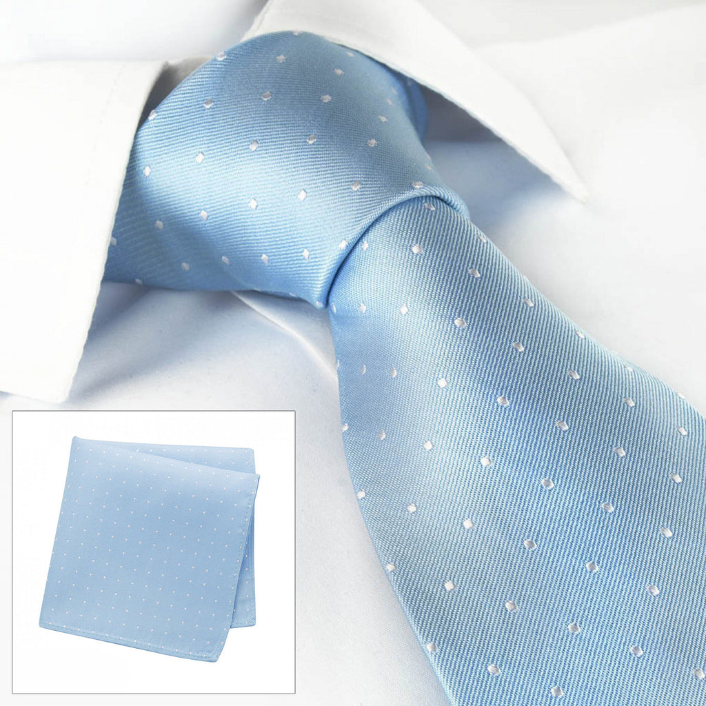 Pale Blue Polka Dot Woven Silk Tie & Handkerchief Set – The Cufflink Store