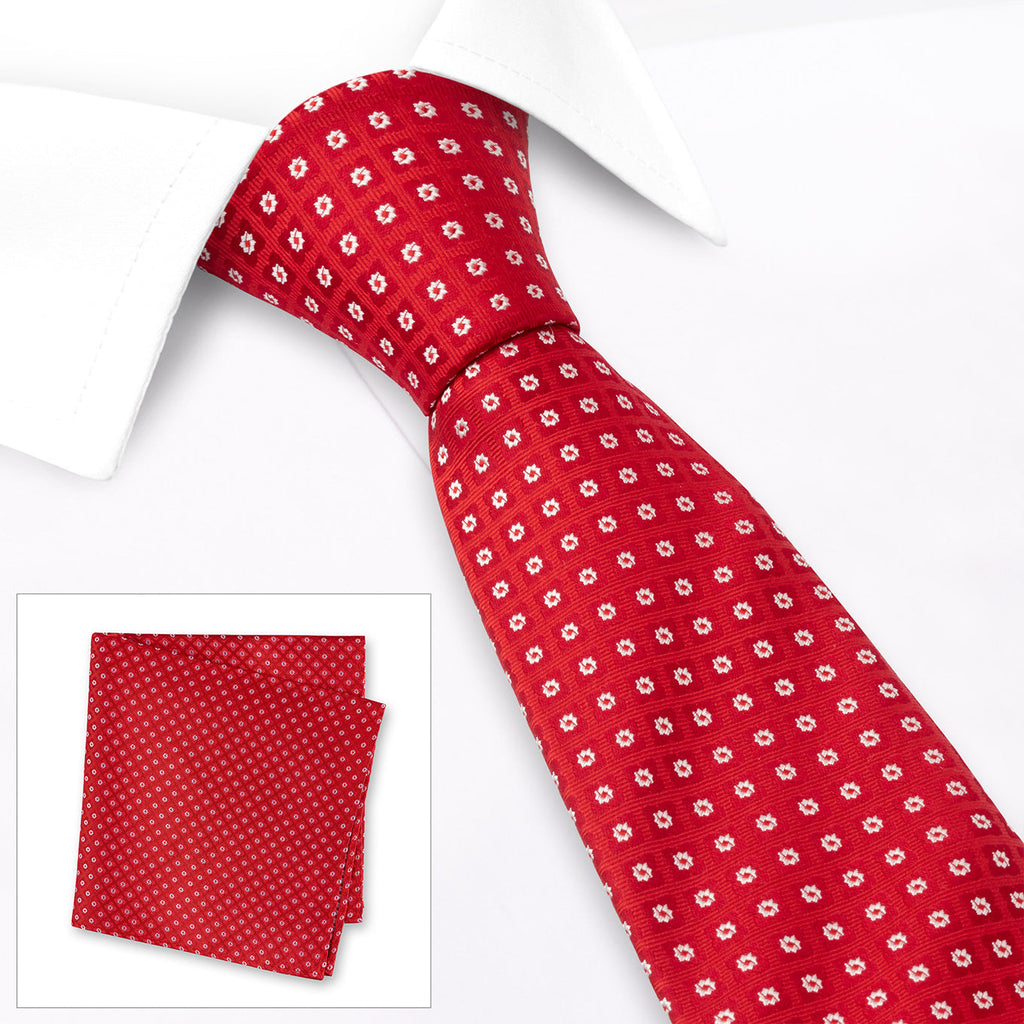 Red & White Classic Floral Spot Silk Tie & Handkerchief Set – The ...