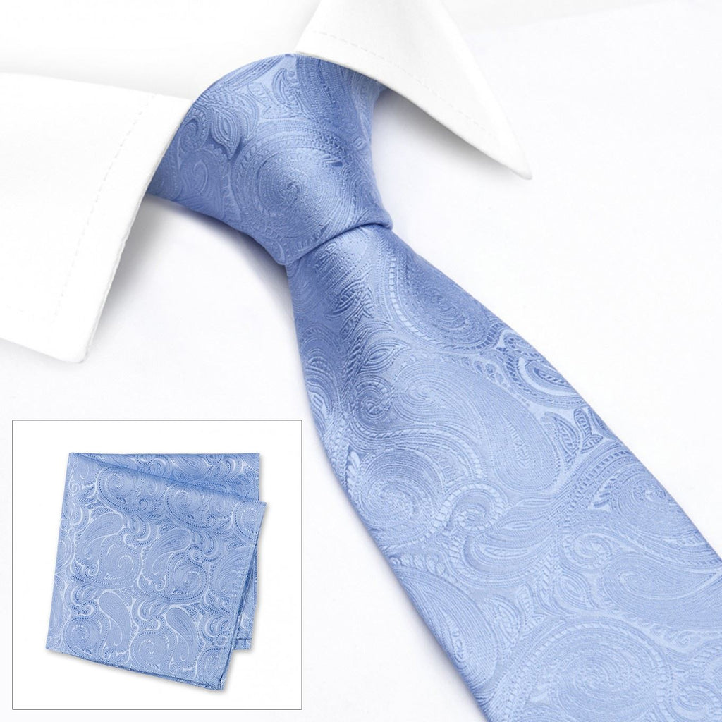 Pastel Blue Paisley Woven Silk Tie & Handkerchief Set – The Cufflink Store