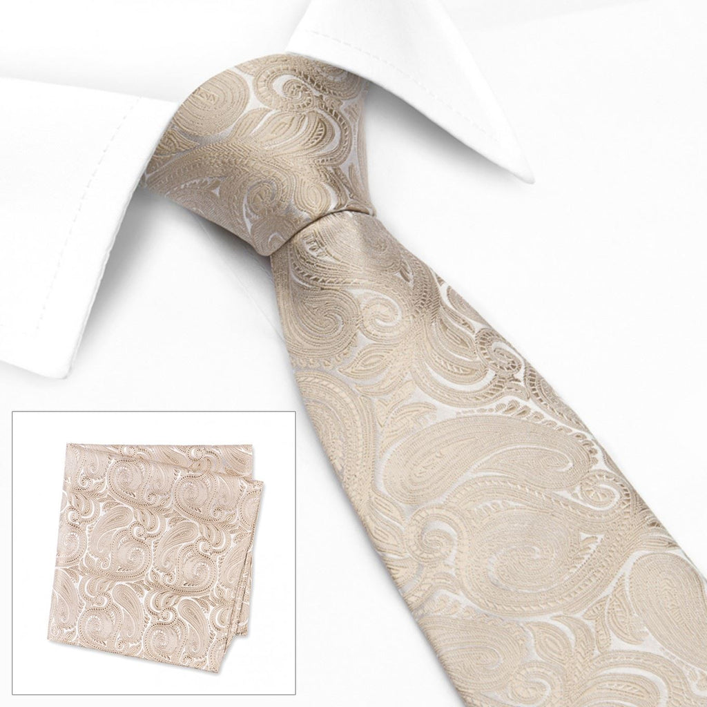 Pastel Beige Paisley Woven Silk Tie & Handkerchief Set – The Cufflink Store