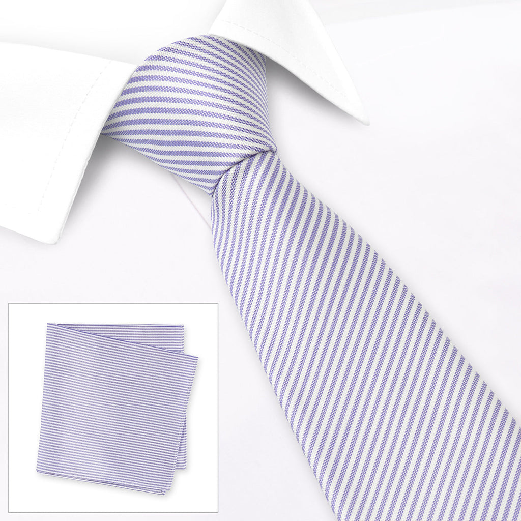 Pastel Lilac & White Thin Stripe Silk Tie & Handkerchief Set – The ...