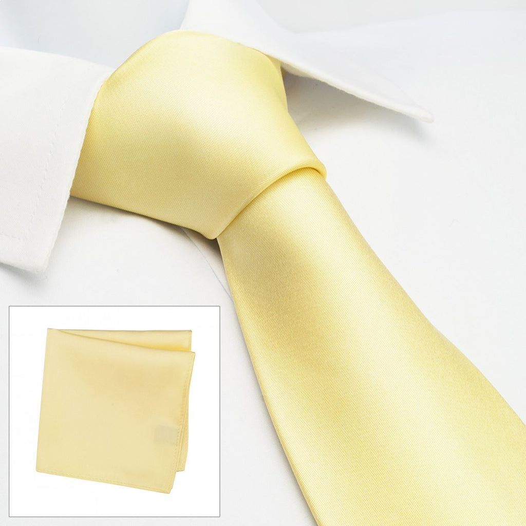 Plain Lemon Yellow Silk Tie & Handkerchief Set – The Cufflink Store
