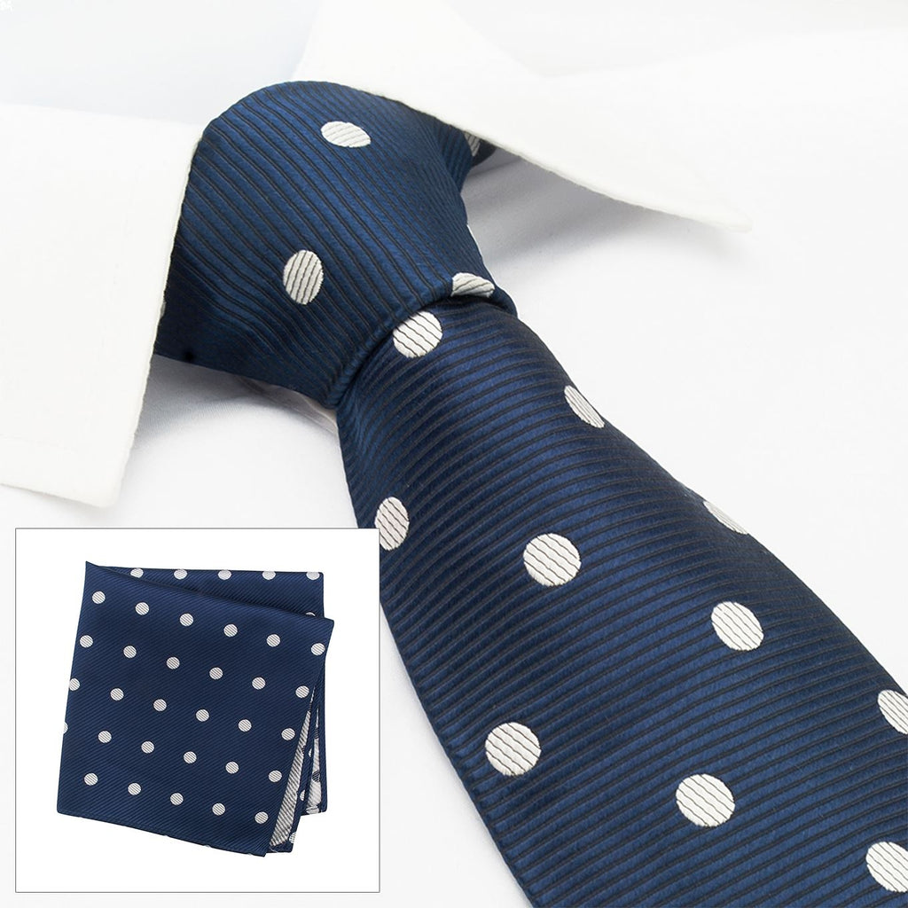 Navy Silk Tie & Handkerchief Set With White Polka Dots – The Cufflink Store