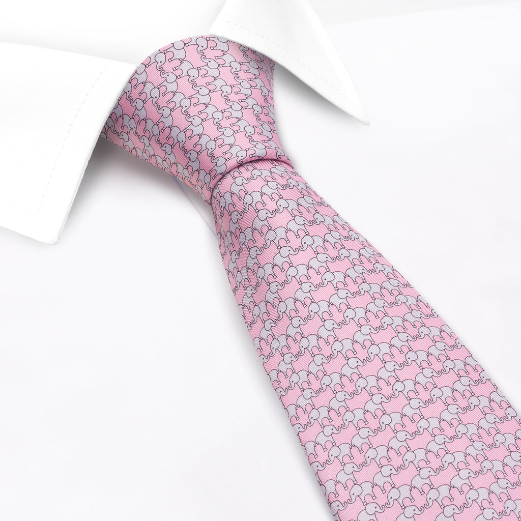 Pink Elephant Luxury Printed Silk Tie – The Cufflink Store
