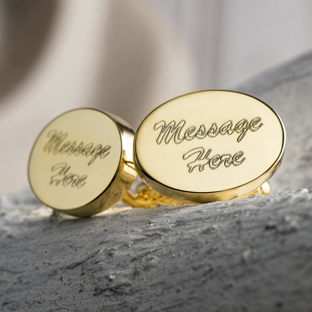 Golden Plated Oval Cufflinks (Engraved) – The Cufflink Store
